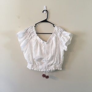 Moon River | Tops | Moon River White Eyelet Off Shoulder Tassel Top ...